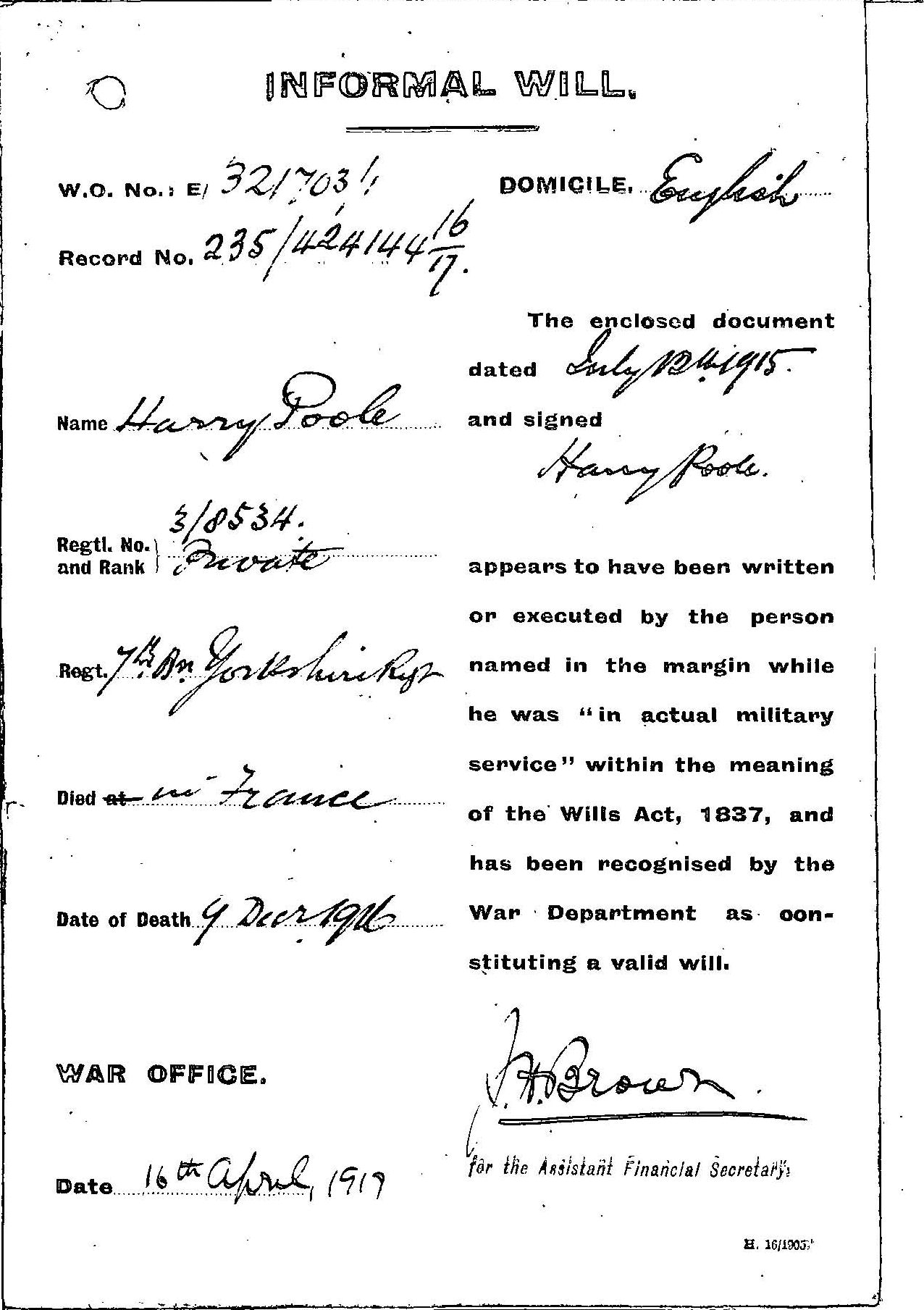 The Execution of Pte Harry Poole 1916