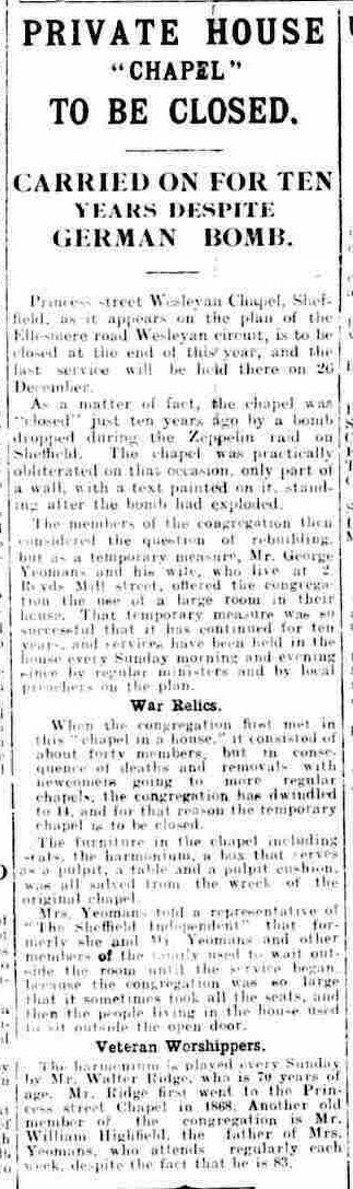 Wesleyan Chapel Princess Street Sheffield