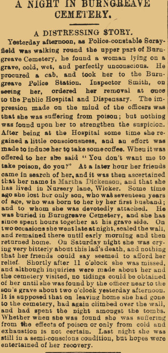 A NIGHT IN BURNGREAVE CEMETERY, SHEFFIELD - MARTHA DICKENSON JANUARY 1884